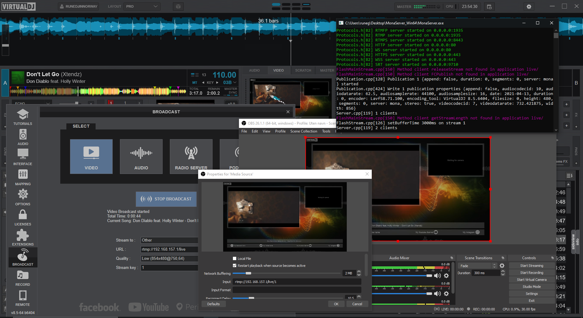 VirtualDJ - Live streaming using OBS on a second computer