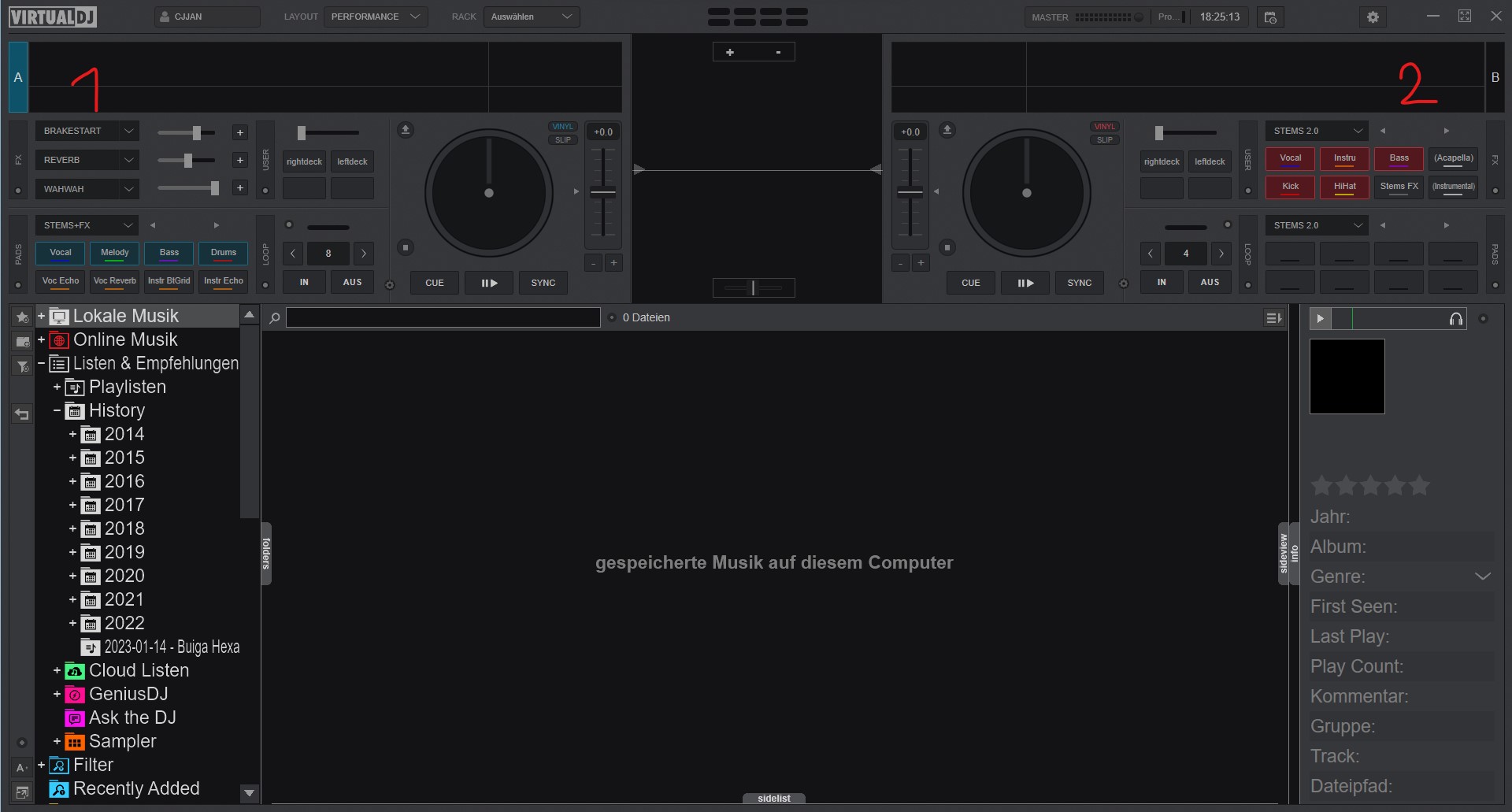 VirtualDJ - Switch decks on stock Performance skin with vertical Waveform