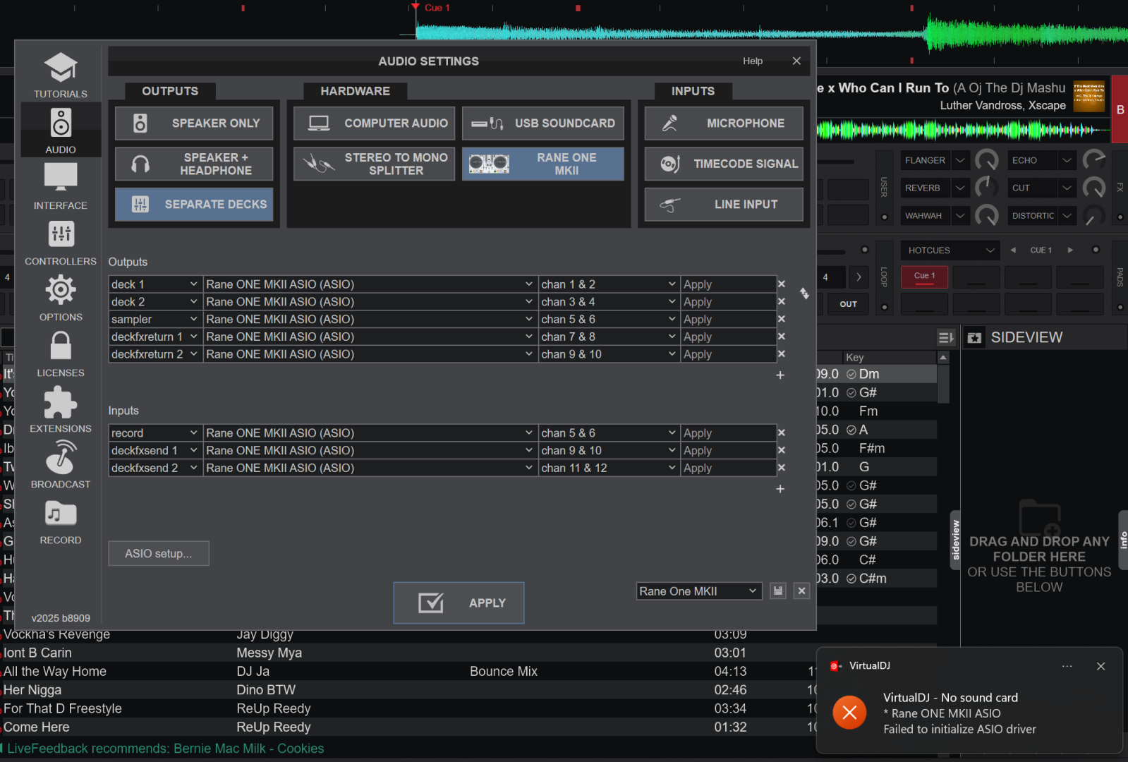 VirtualDJ - RANE MK2 ALL OF A SUDDEN WONT RECOGNIZE ASIO DRIVER